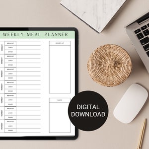 Weekly Meal Planner Printable, Daily Food Log and Tracker, Food Journal ...