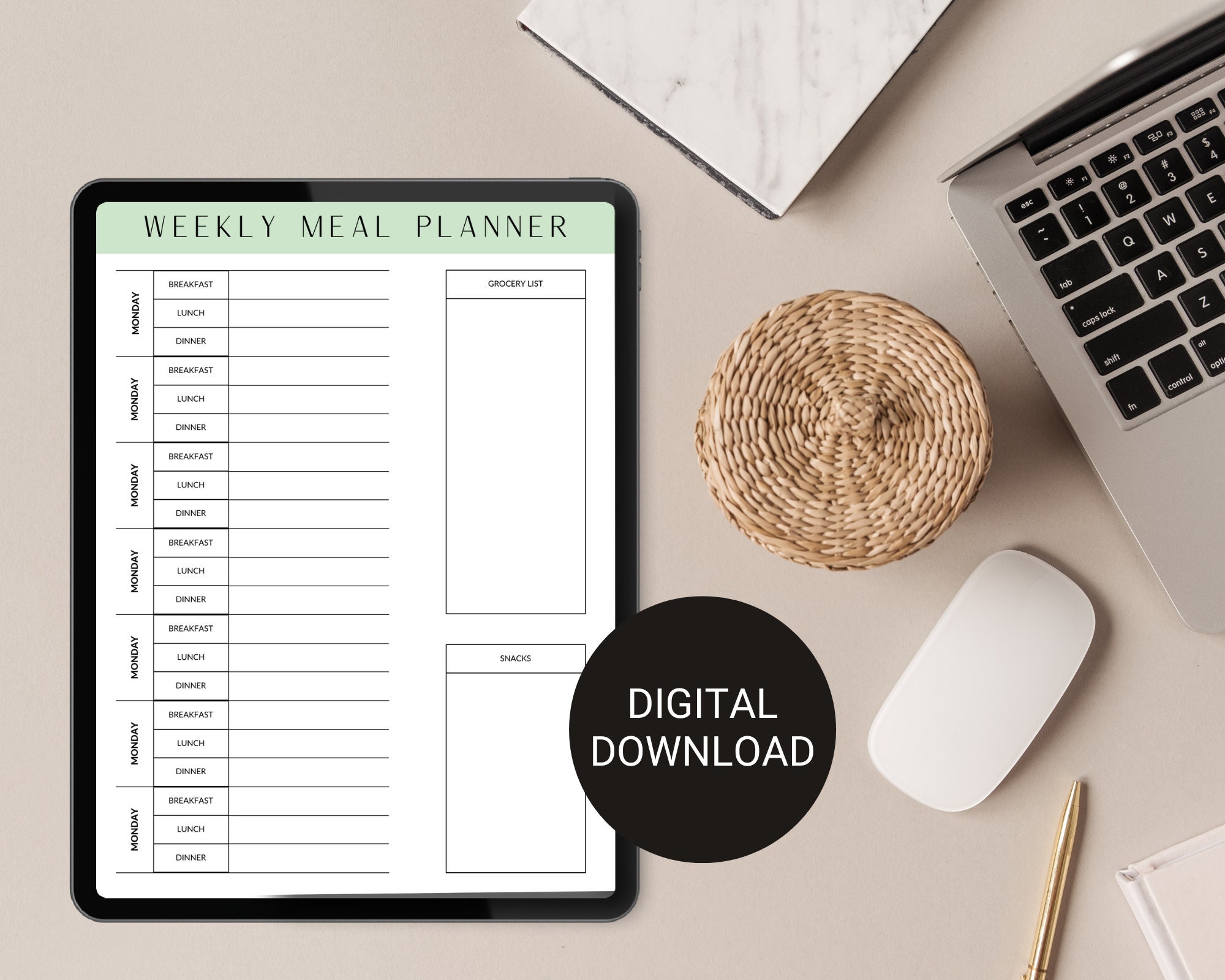 Weekly Meal Planner Printable, Daily Food Log and Tracker, Food Journal ...