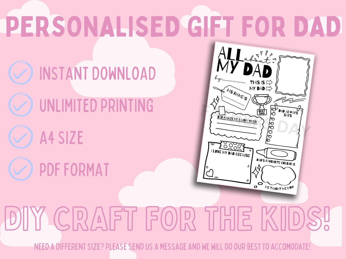 Father's Day Printable, All About My Dad, Father's Day Gift, Card for ...