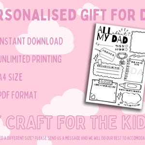 Father's Day Printable, All About My Dad, Father's Day Gift, Card for ...
