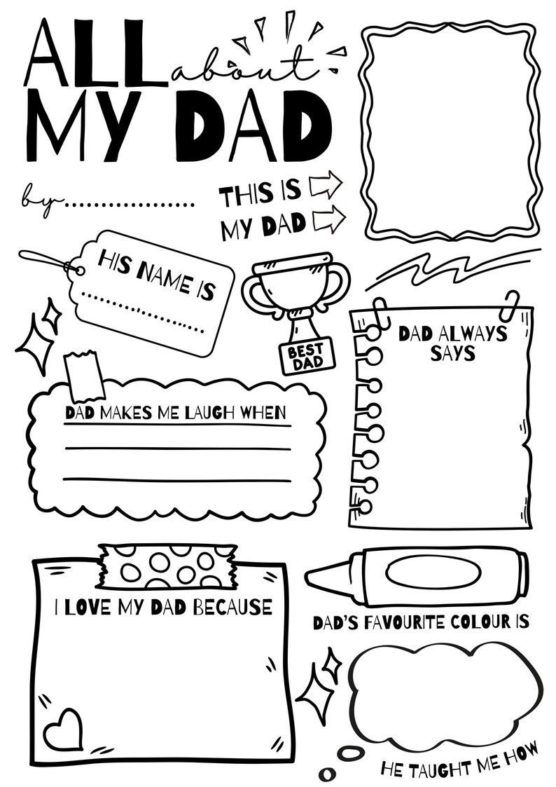 Father's Day Printable, All About My Dad, Father's Day Gift, Card for ...