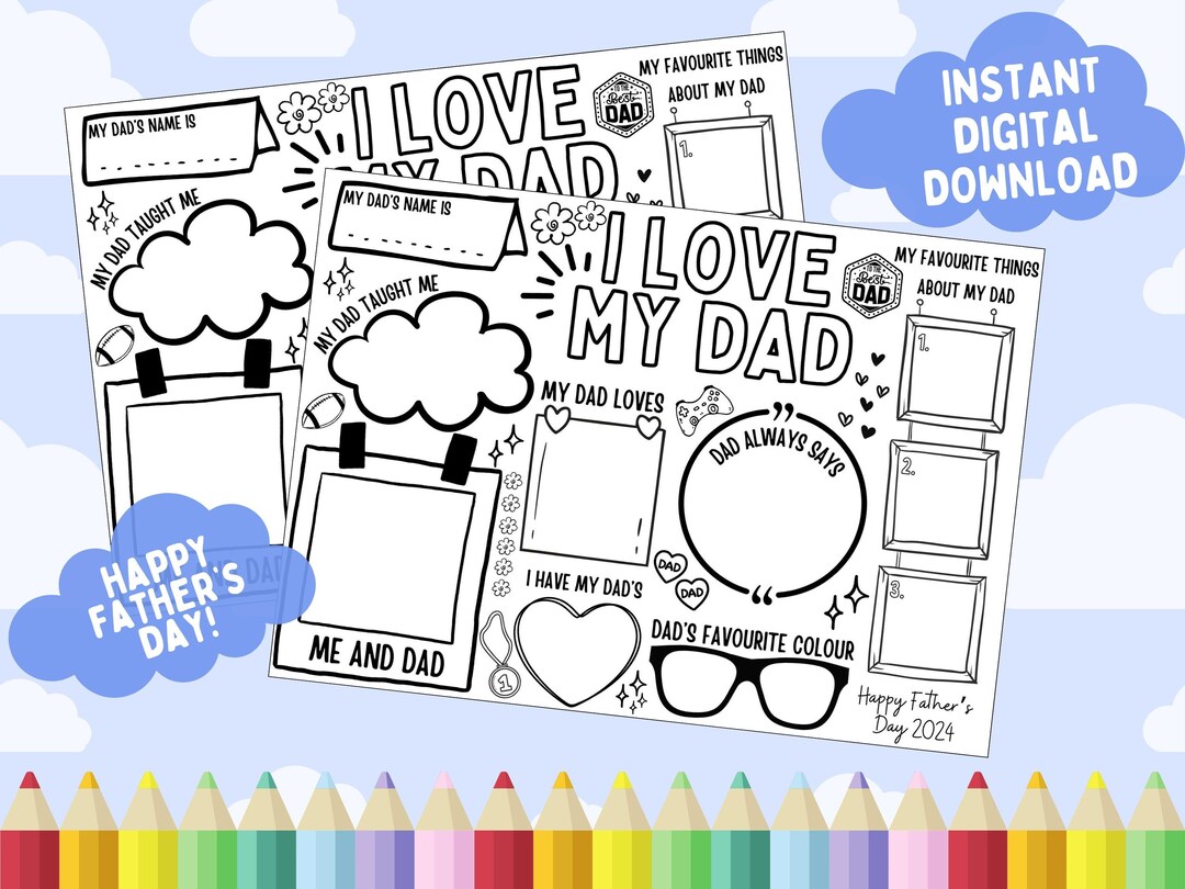 Father's Day Printable, All About My Dad, Father's Day Gift, Card for ...