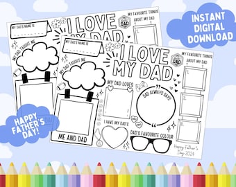 Father's Day Printable, All About My Dad, Father's Day Gift, Card for ...
