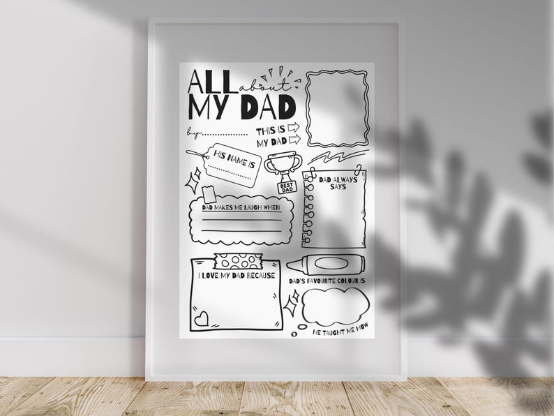 Father's Day Printable, All About My Dad, Father's Day Gift, Card for ...
