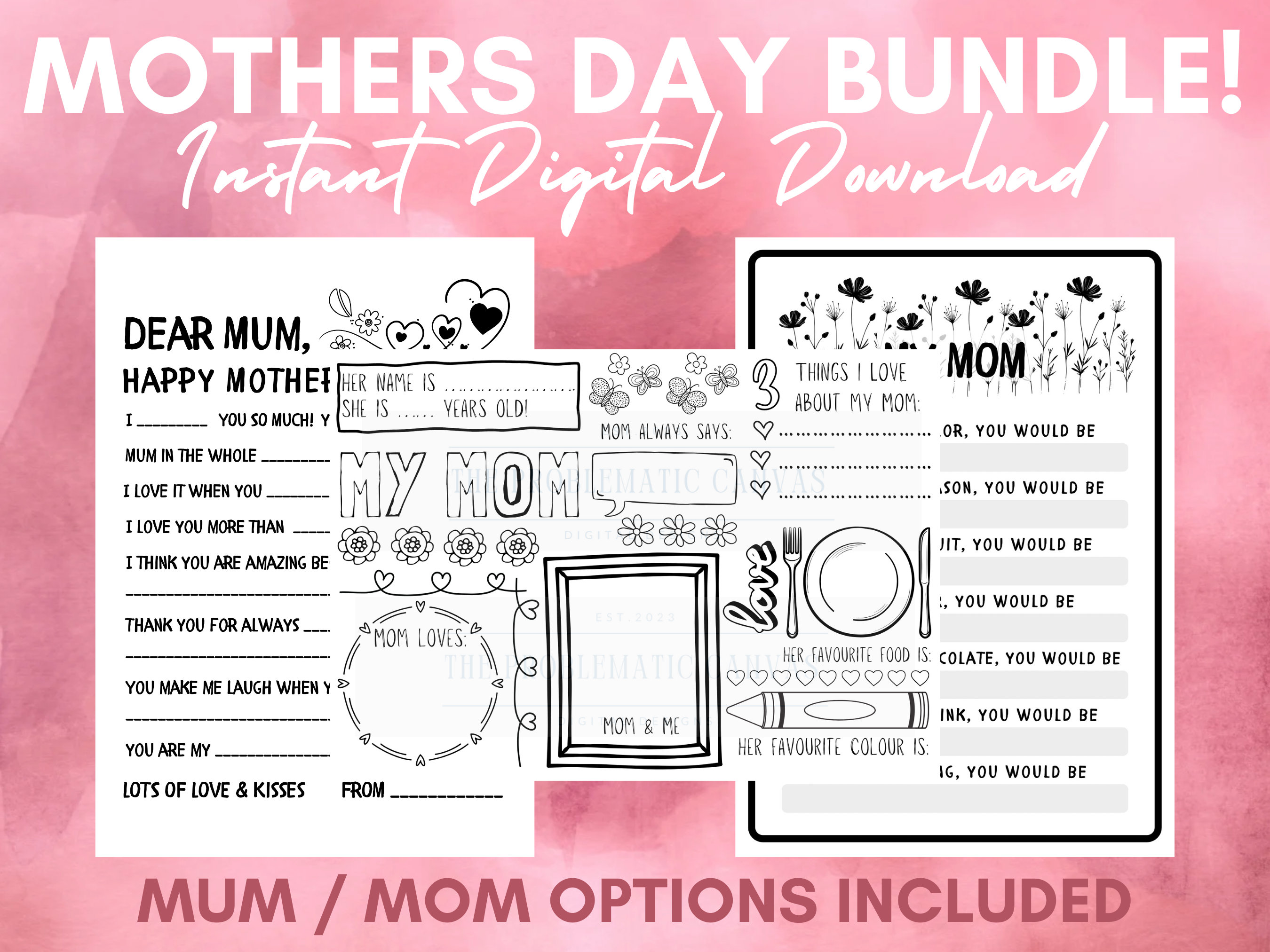 Mother's Day Printable, All About My Mom, Mothers Day Gift, Card for ...