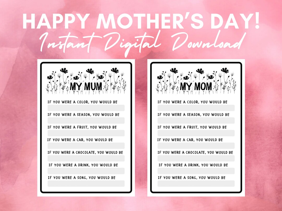 Mother's Day Printable, All About My Mom, Mothers Day Gift, Card for ...