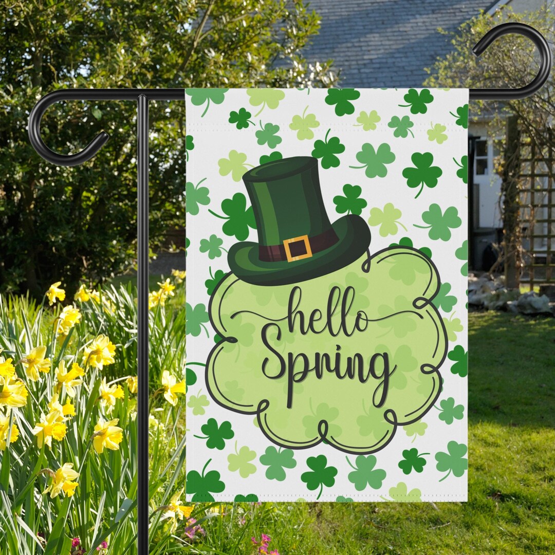 St. Patrick's Day Hello Spring Flag, Fun Outdoor Spring Garden Decor ...
