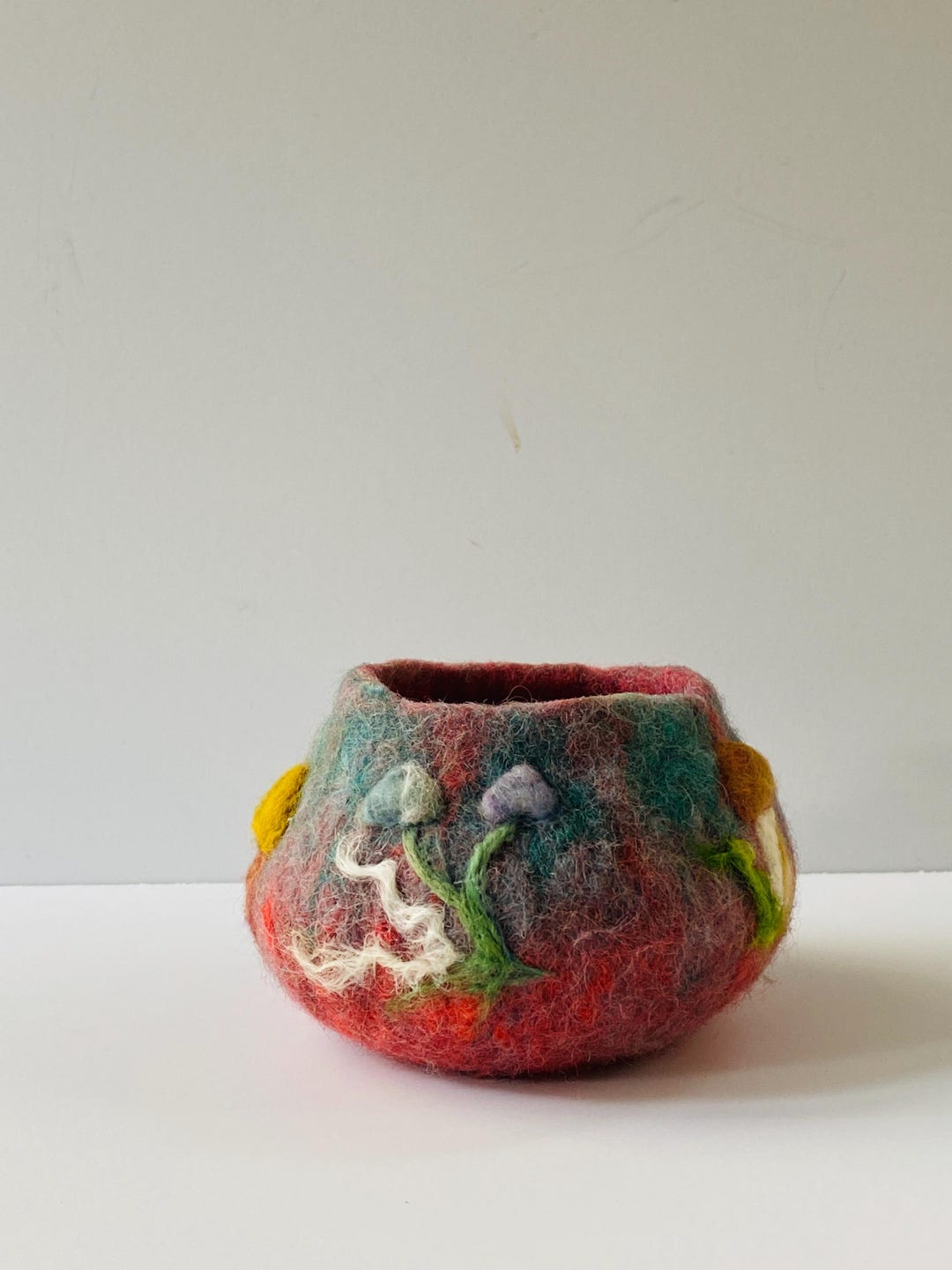 Mushroom Felted Wool Vase | Mini Pink Handmade Felt Vessel ...