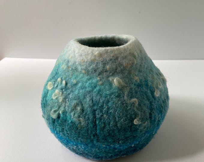Ocean Wave Felted Wool Container | Blue Teal White | Handmade Water ...