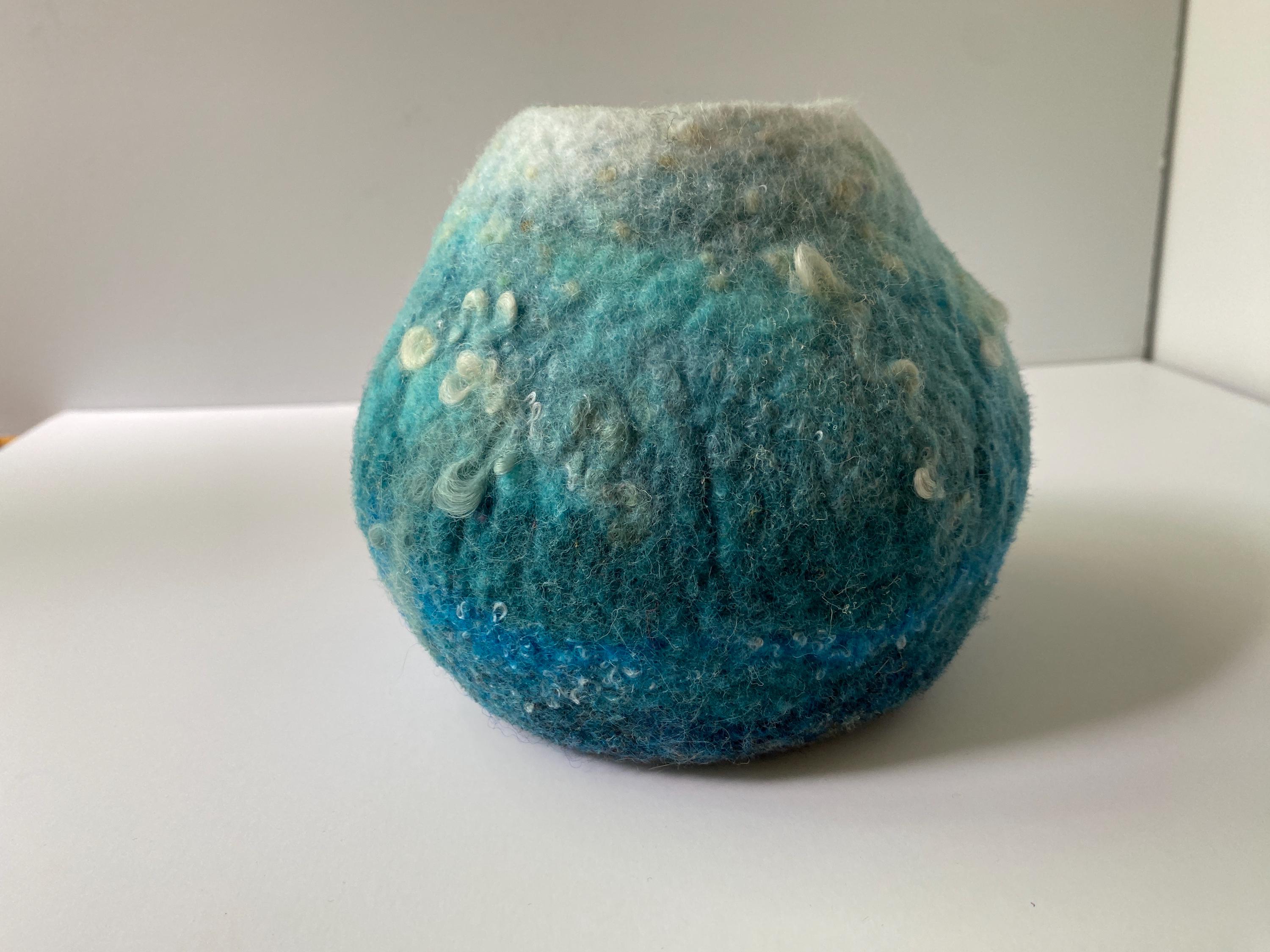 Ocean Wave Felted Wool Container | Blue Teal White | Handmade Water ...