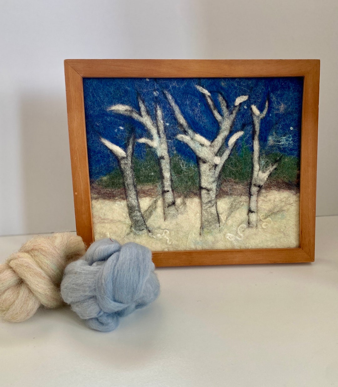 Winter Snow Covered Birch Trees Felted Wool Painting - Etsy