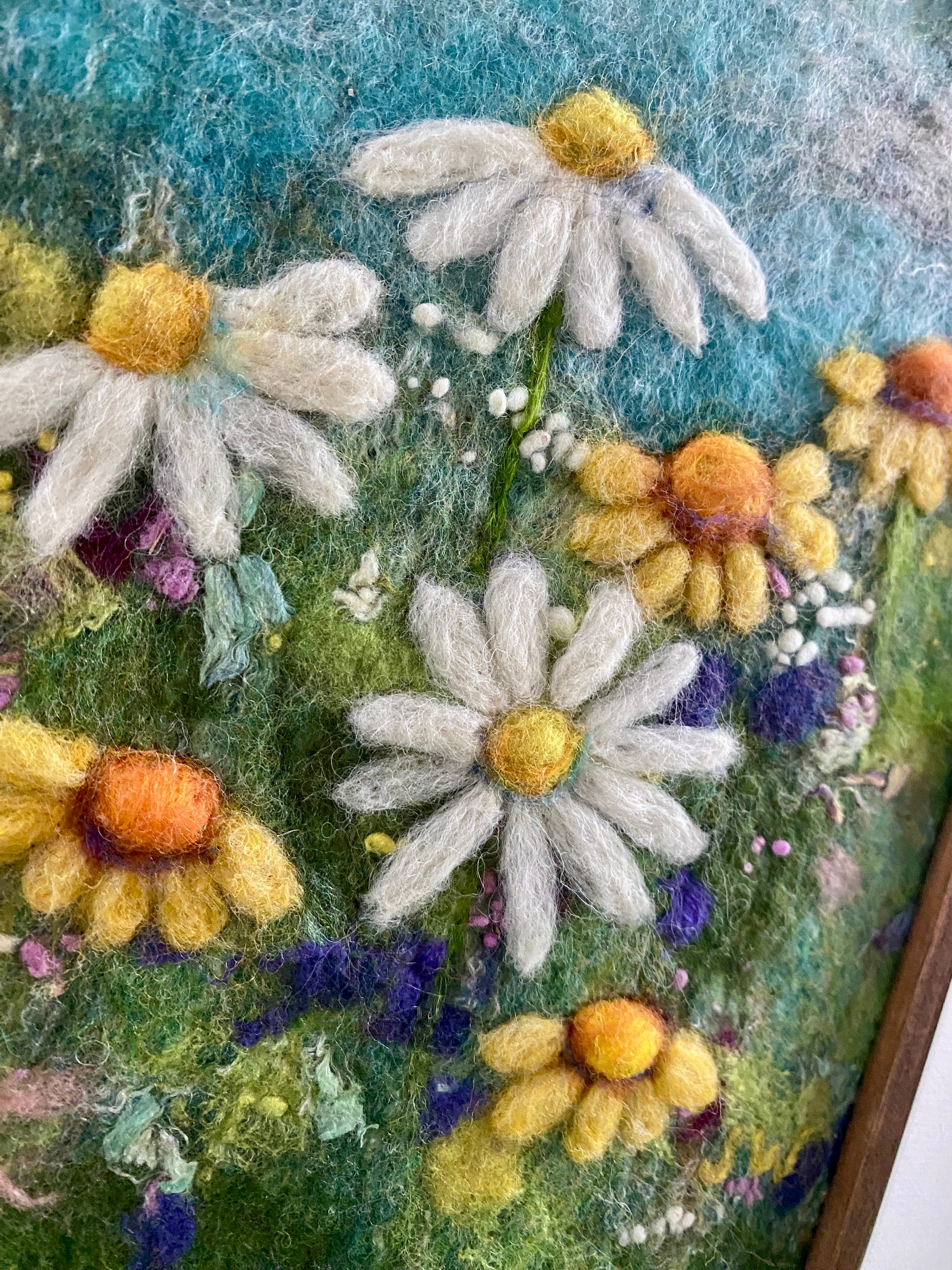 Wildflower Wool Painting | Daisy Meadow Wall Art | One of a Kind Felted ...