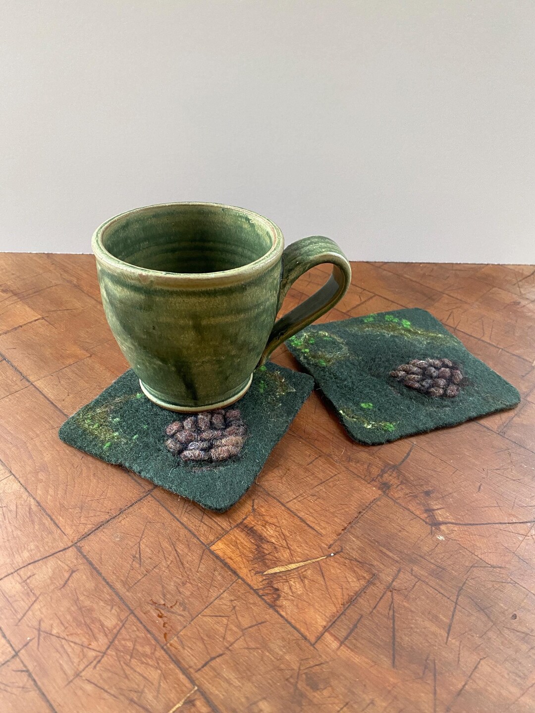 Pine Cone Wool Coasters | Woodland Felted Drink Coasters | Handmade ...