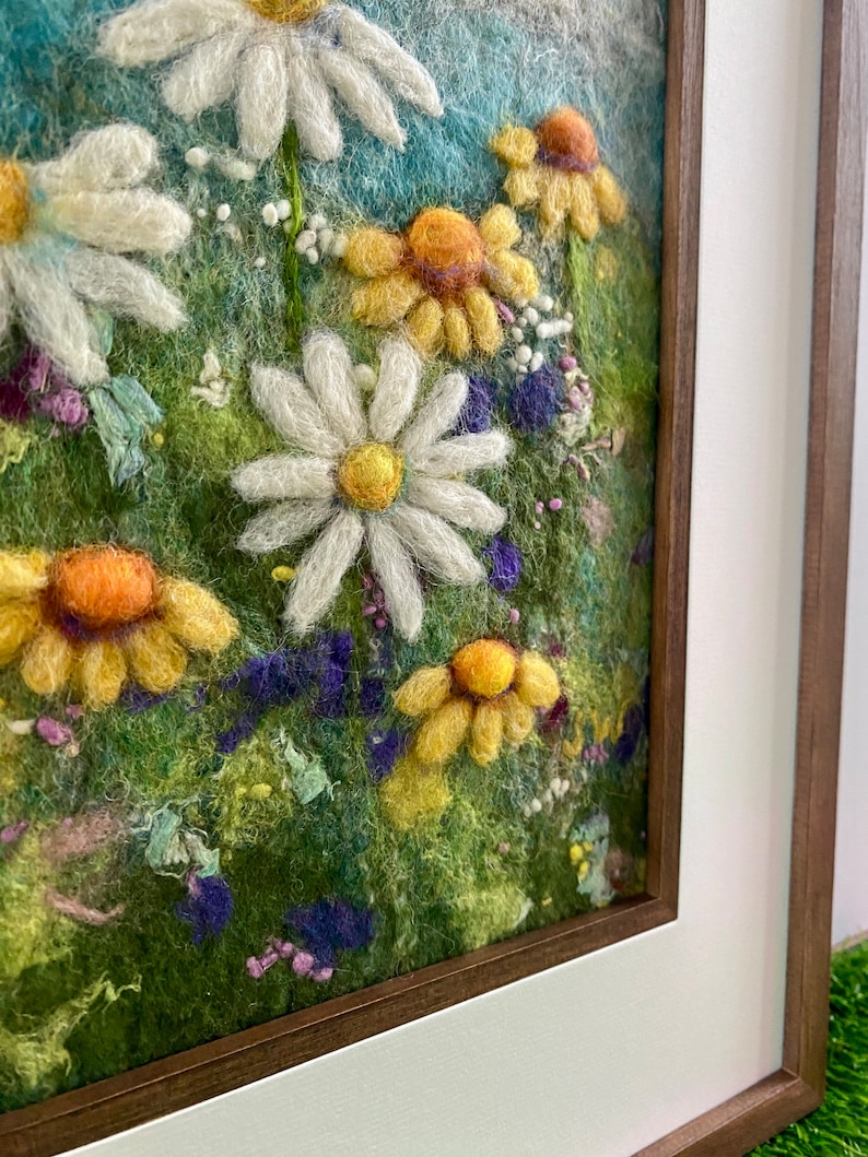 Wildflower Felted Wool Painting | Daisy Meadow Felt Wall Art - Etsy