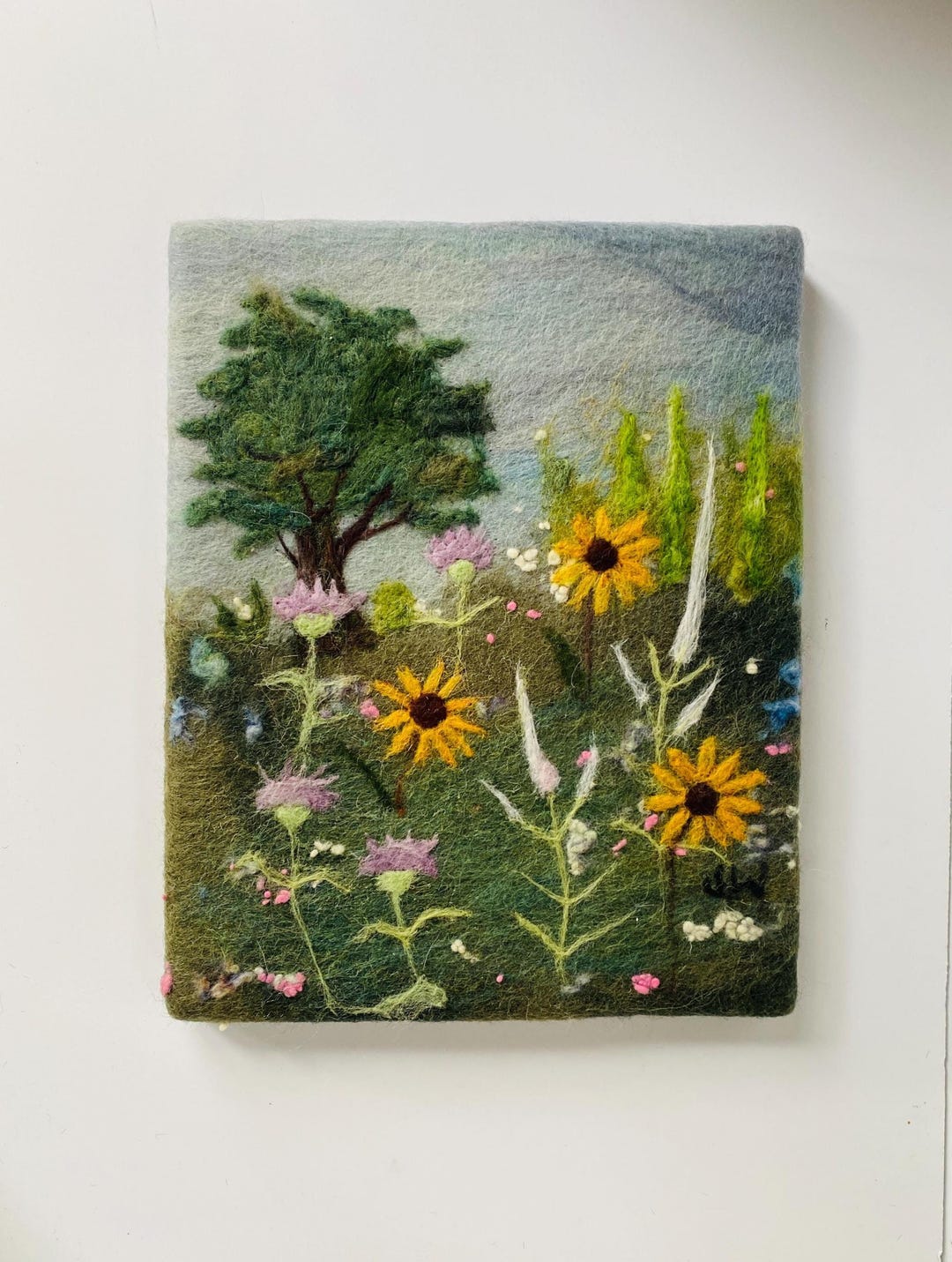 Wildflower Felted Wool Painting | Prairie Summer Felt Artwork - Etsy