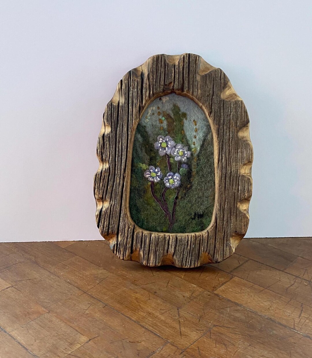 Hepatica Fiber Art | Purple Forest Scene in Felted Wool | Handmade Felt ...