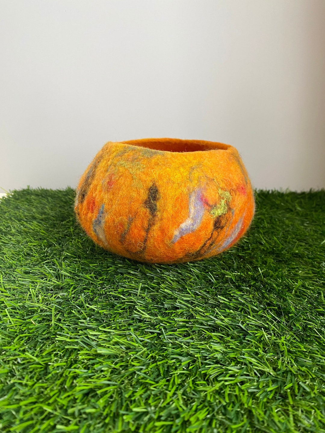 Vibrant Orange Wool Vase, Bold Colored Felted Wool Vessels, Mother's ...