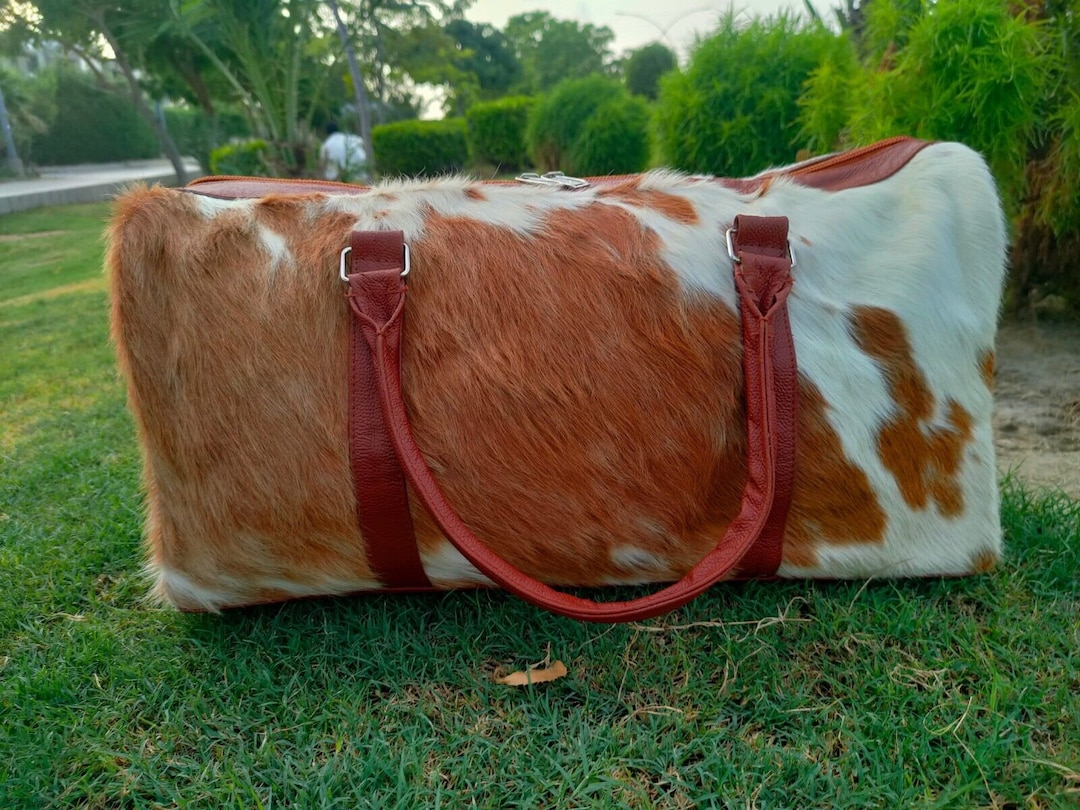 Real Cowhide Leather Duffel Bag Large Cowhide Travel Bag - Etsy