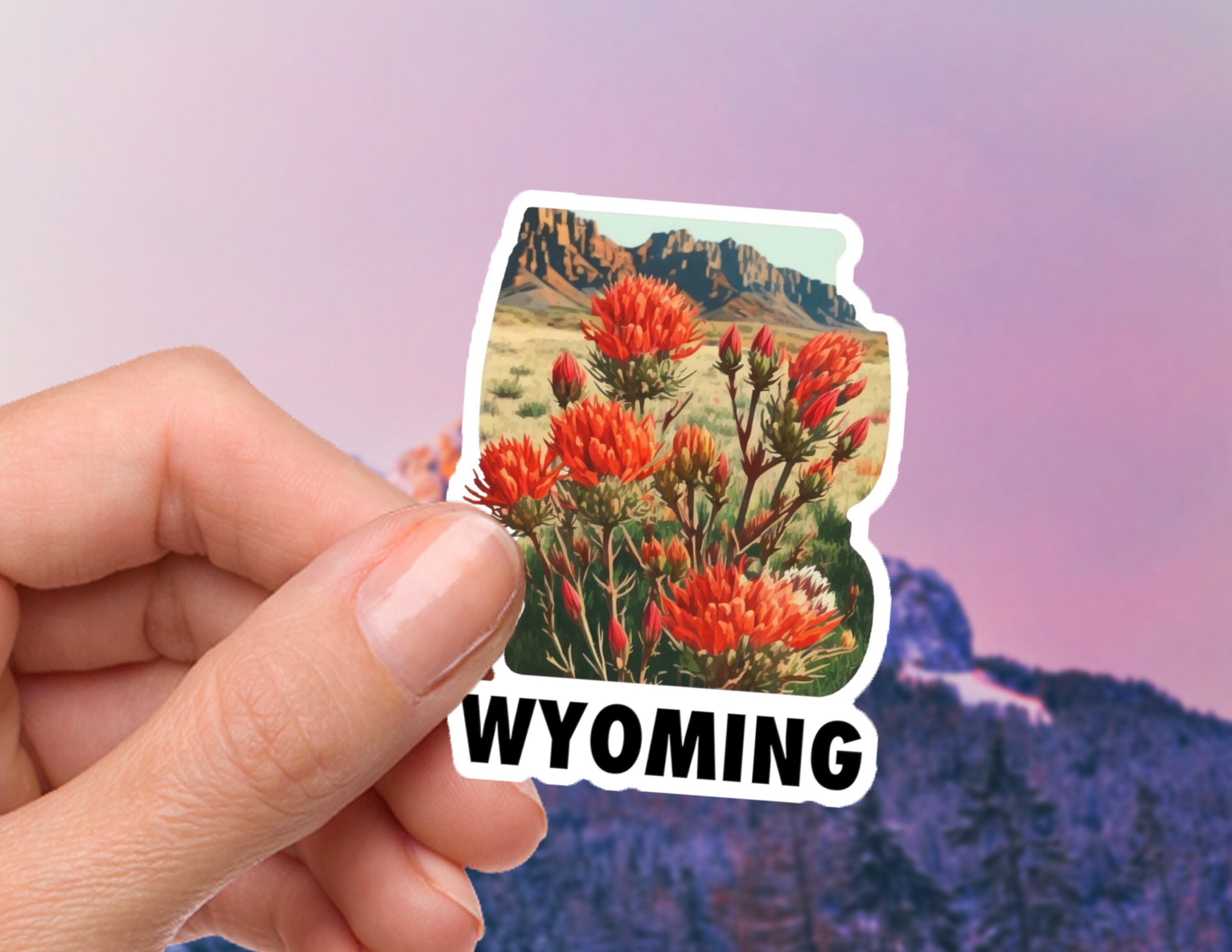 Wyoming Vinyl Sticker, Wyoming Car Sticker, Flower Sticker, Paintbrush ...