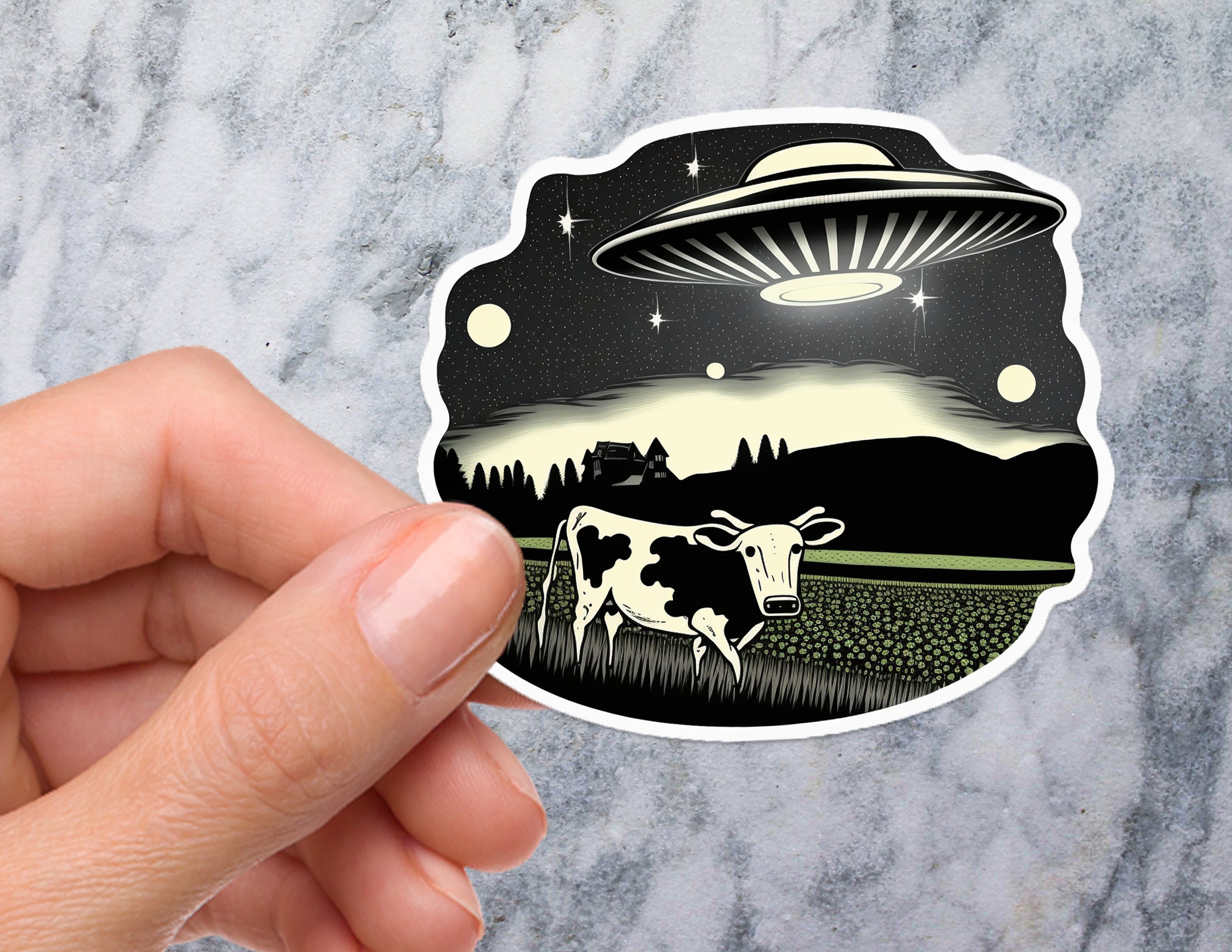 Alien Flying Saucer Sticker, UFO Sticker, Cool Alien Sticker, Alien ...
