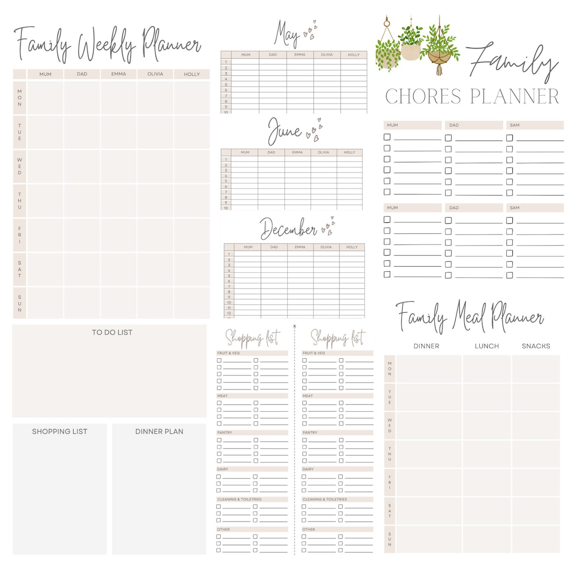 Family Planner digital, Printable Weekly Planner, 2023 Calendar ...