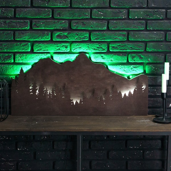 Light up Wood Mountain Art - Etsy