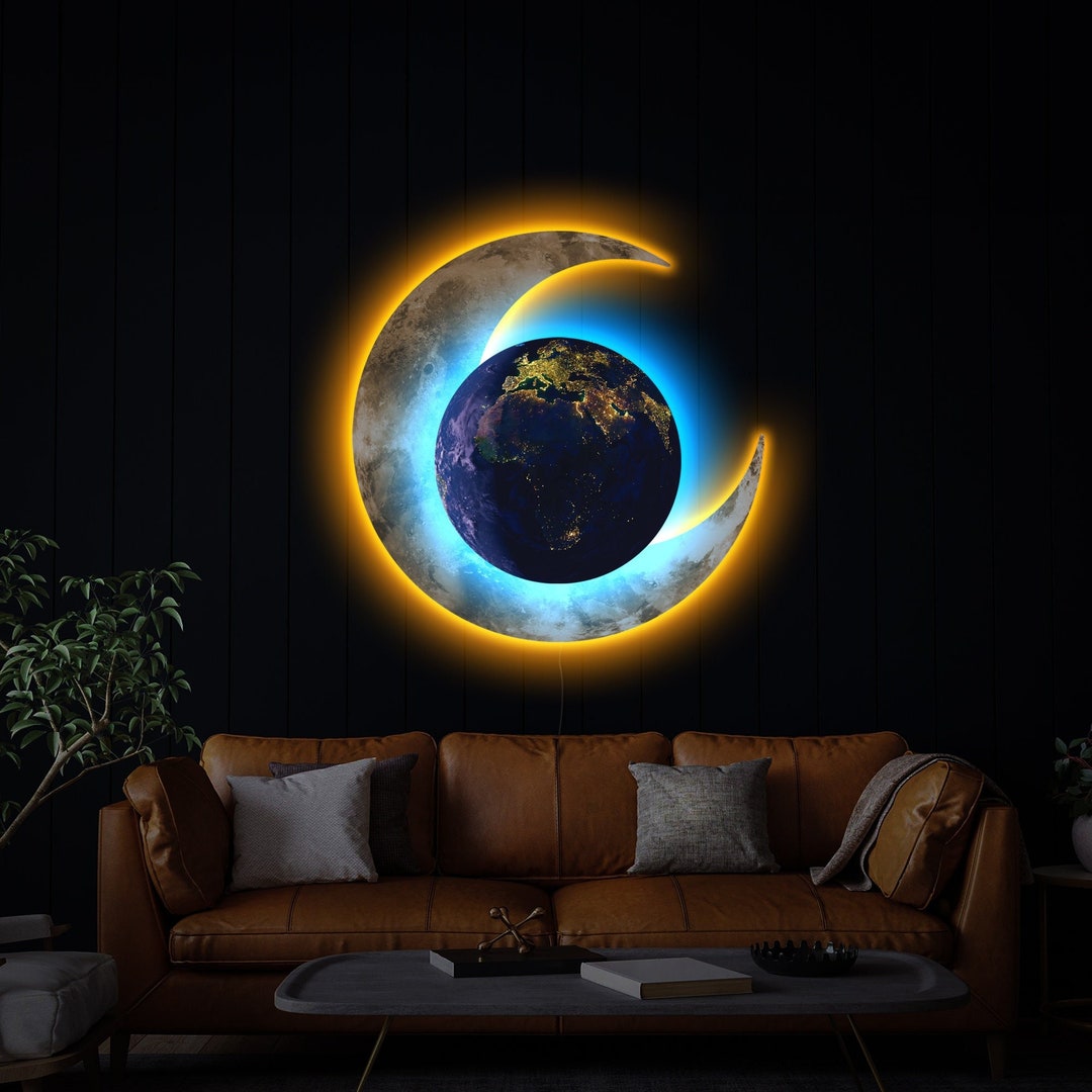 Moon and Earth Light Moon Led Sign Moon Light Wall Decor - Etsy