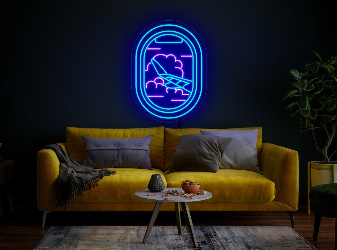 Plane Window Neon Sign, Airplane Neon Sign, Plane Window Wall Art ...