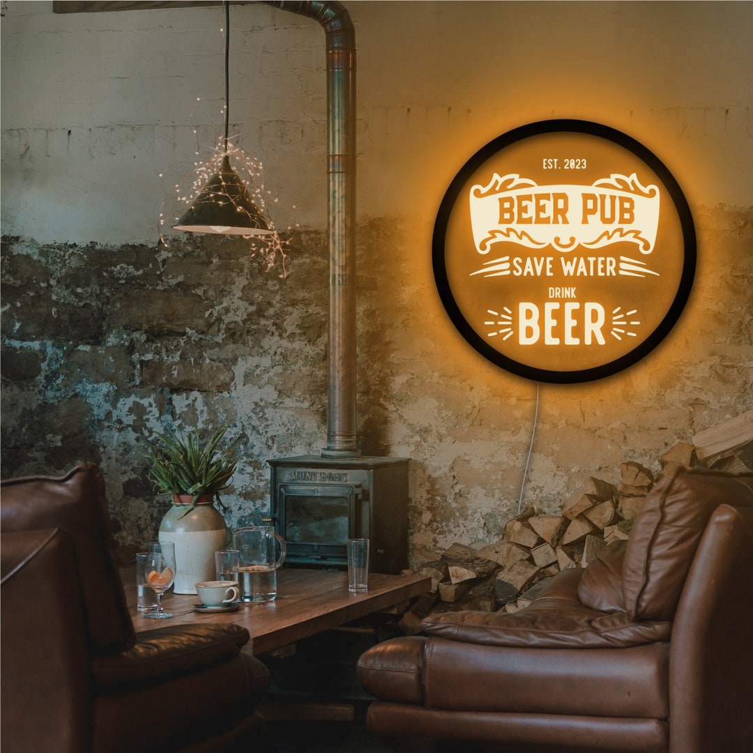 Beer Pub Neon Sign, Custom Pub Neon Sign, Beer Neon Sign, Save Water ...