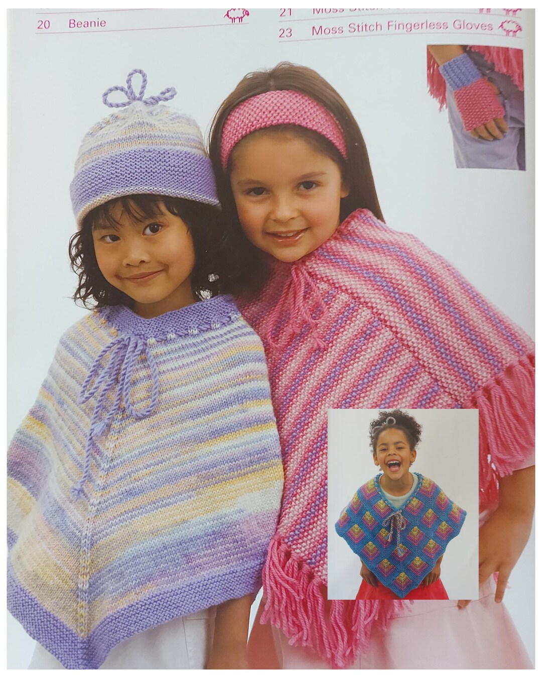 Girls Digital Pdf Knitting Patterns of X 3 Poncho's for Ages 4-10years ...