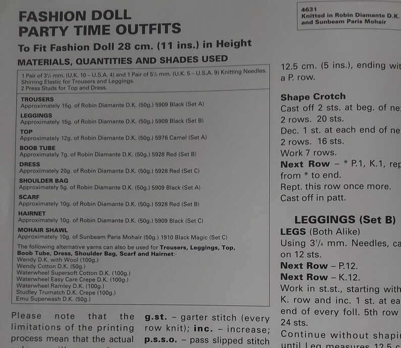 Barbie Fashion Doll Outfits Digital PDF Pamphlet in DK Yarn to Make and ...