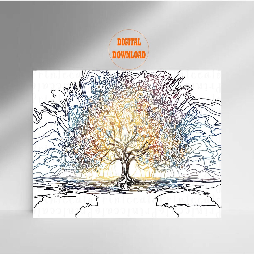 Radiant Line Work Tree of Life: Big Wall Art Abstract Large Wall Art ...