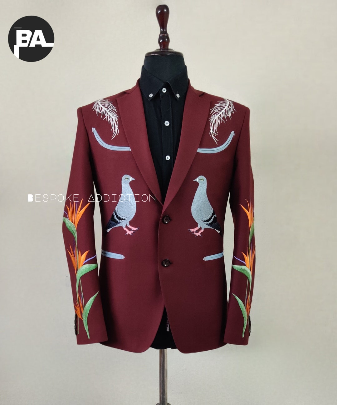 Men's Maroon 2pc Customized Floral Embroidered Smiley Pockets Country ...