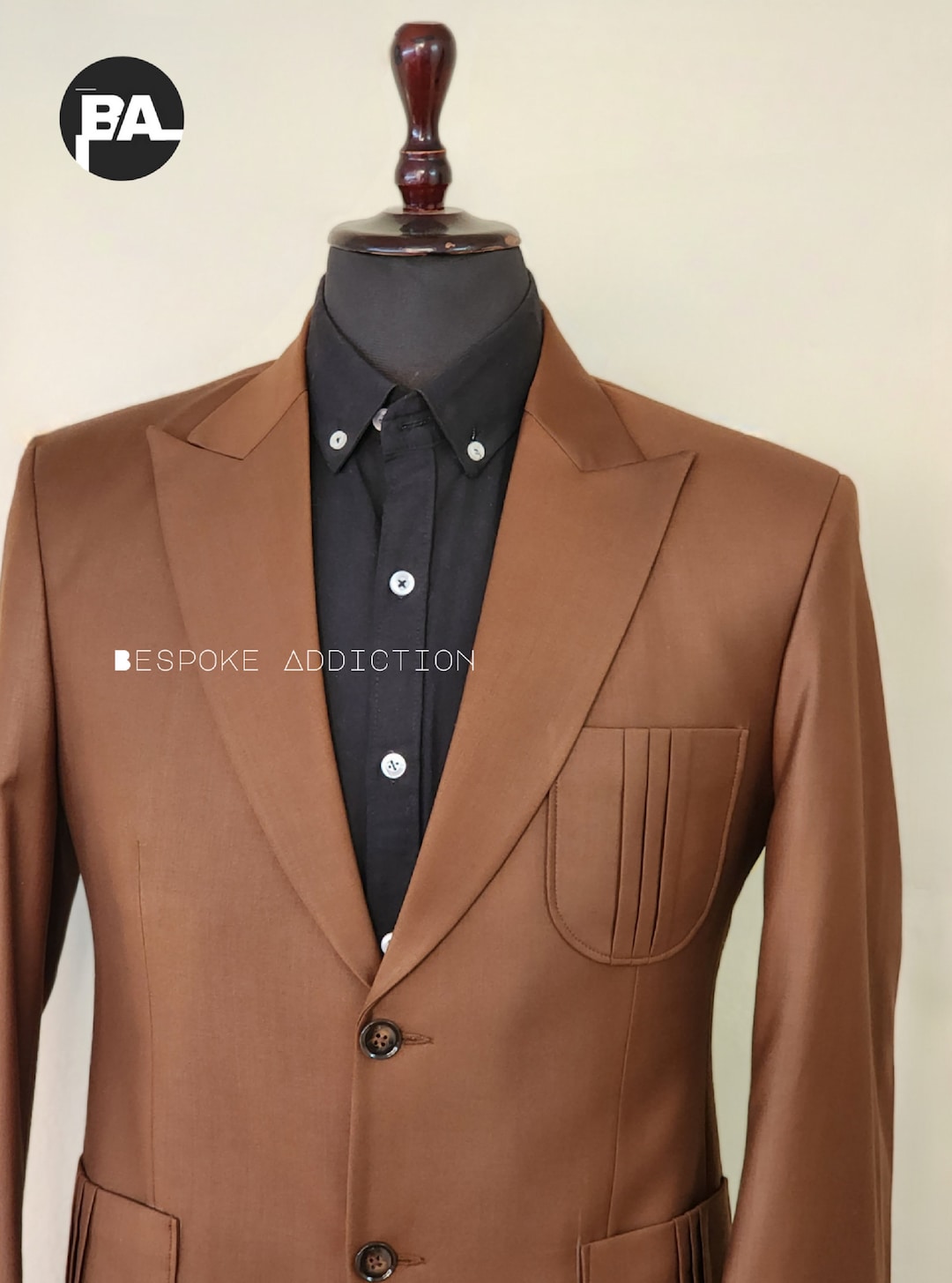 Men’s Brown 2pc Bespoke Vintage Style Western Suit Coat Pant Designer Pocket's Peak Lapel Dinner ...