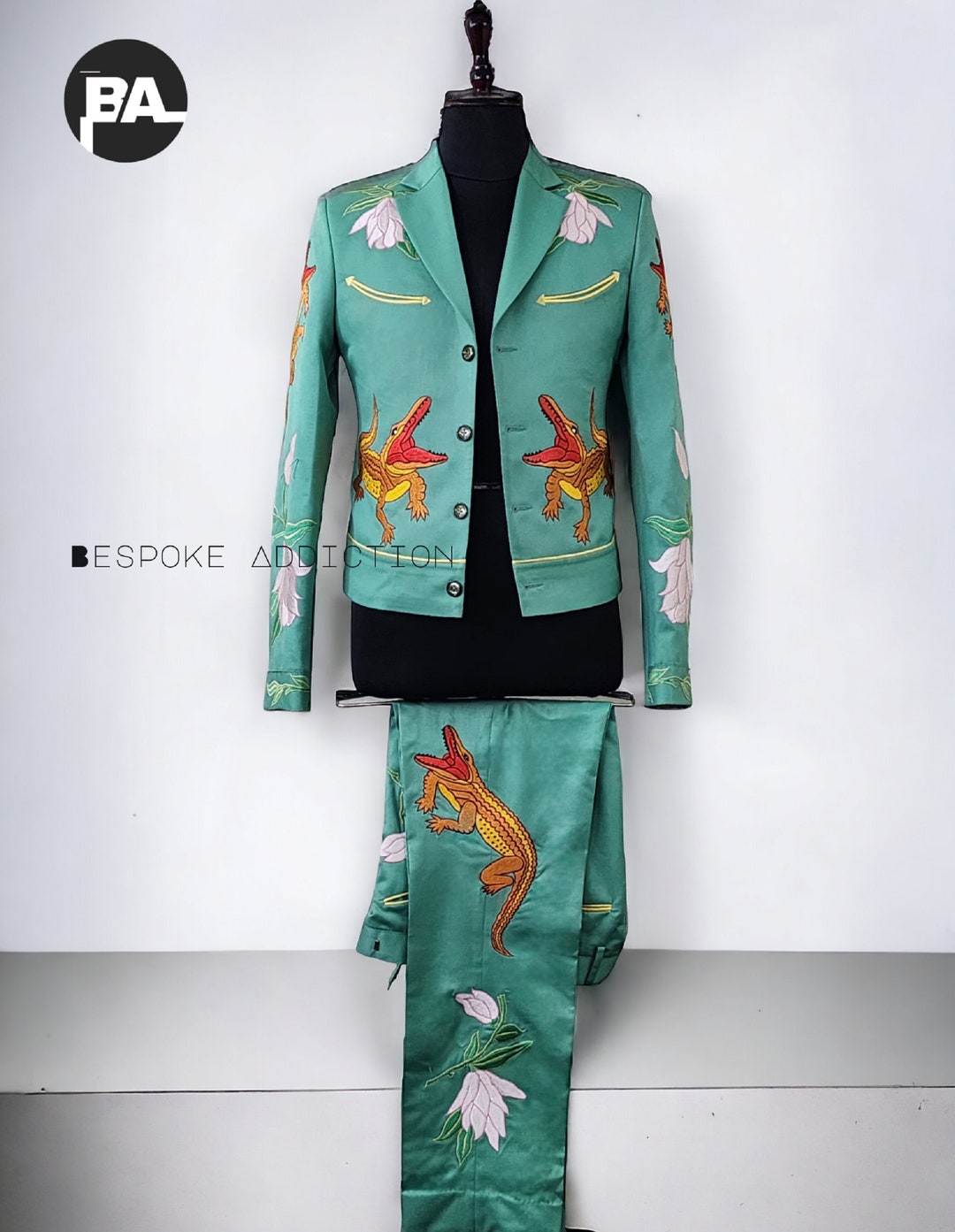 Men 2pc Country Western Nudie Suit Bespoke Floral Embroidered Cotton ...