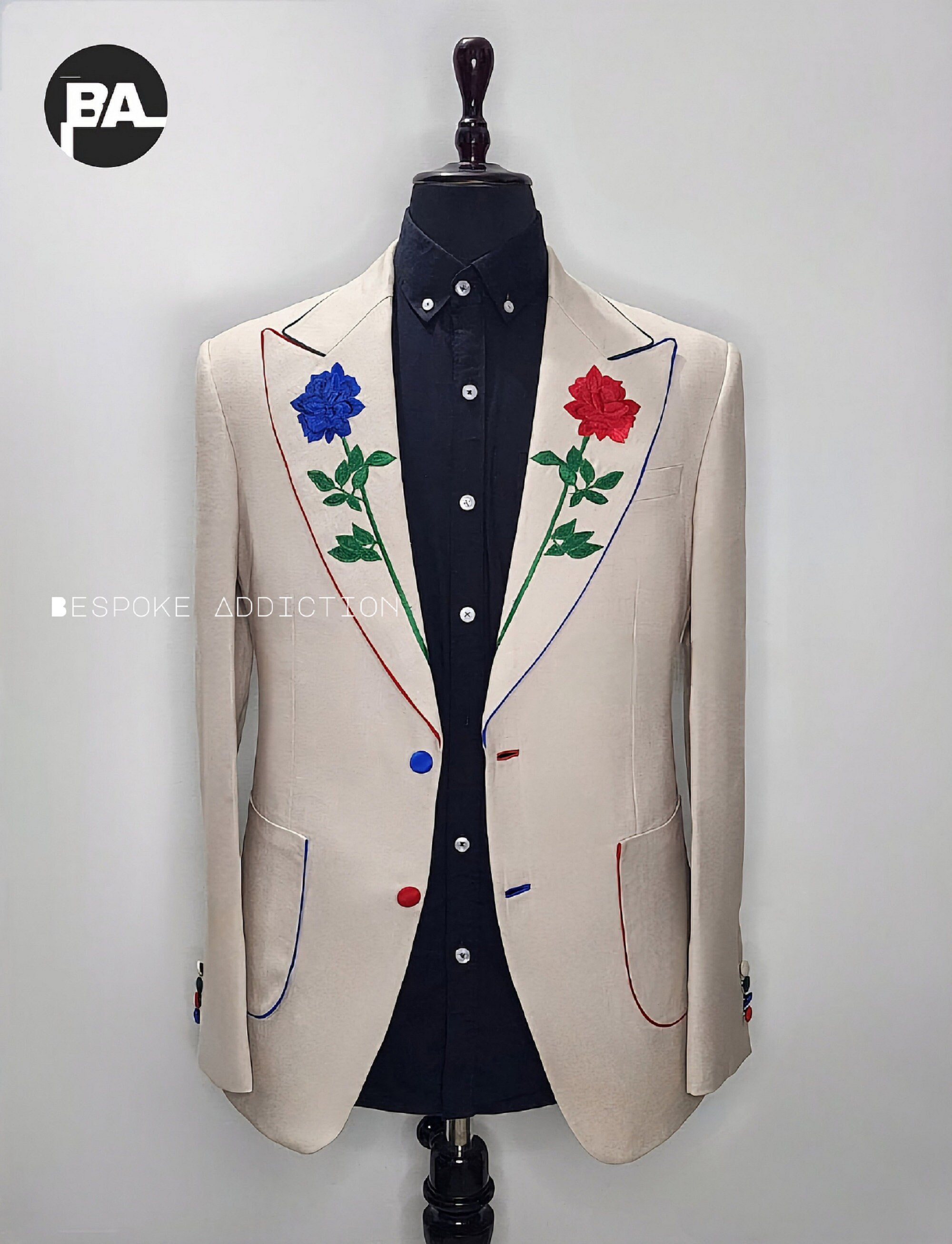 Men Ivory Customized 2pc Country Western Suit Floral Embroidered Lapel ...