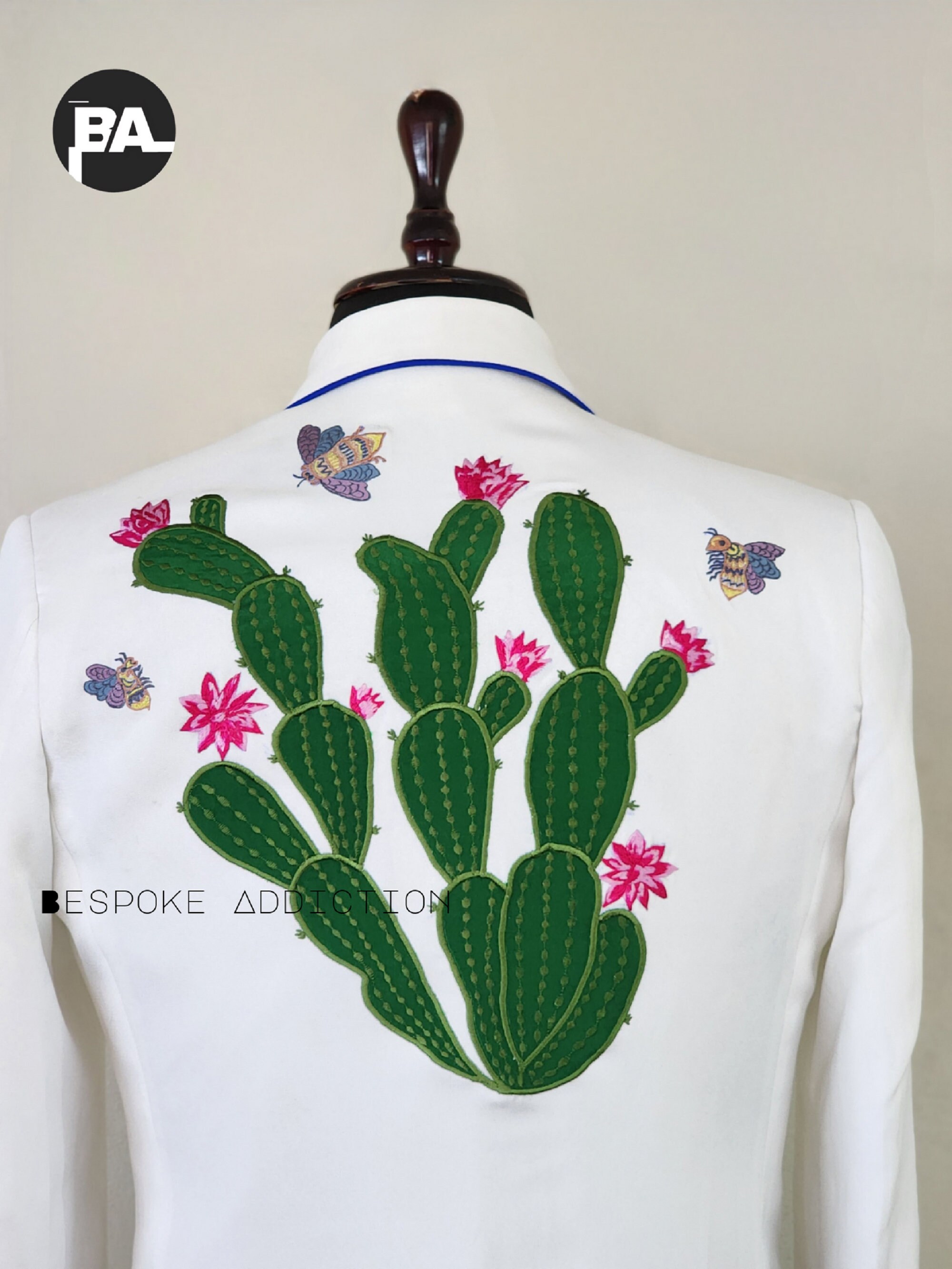 Men's White Bespoke 2pc Country Western Suit Handmade Cactus Flower ...