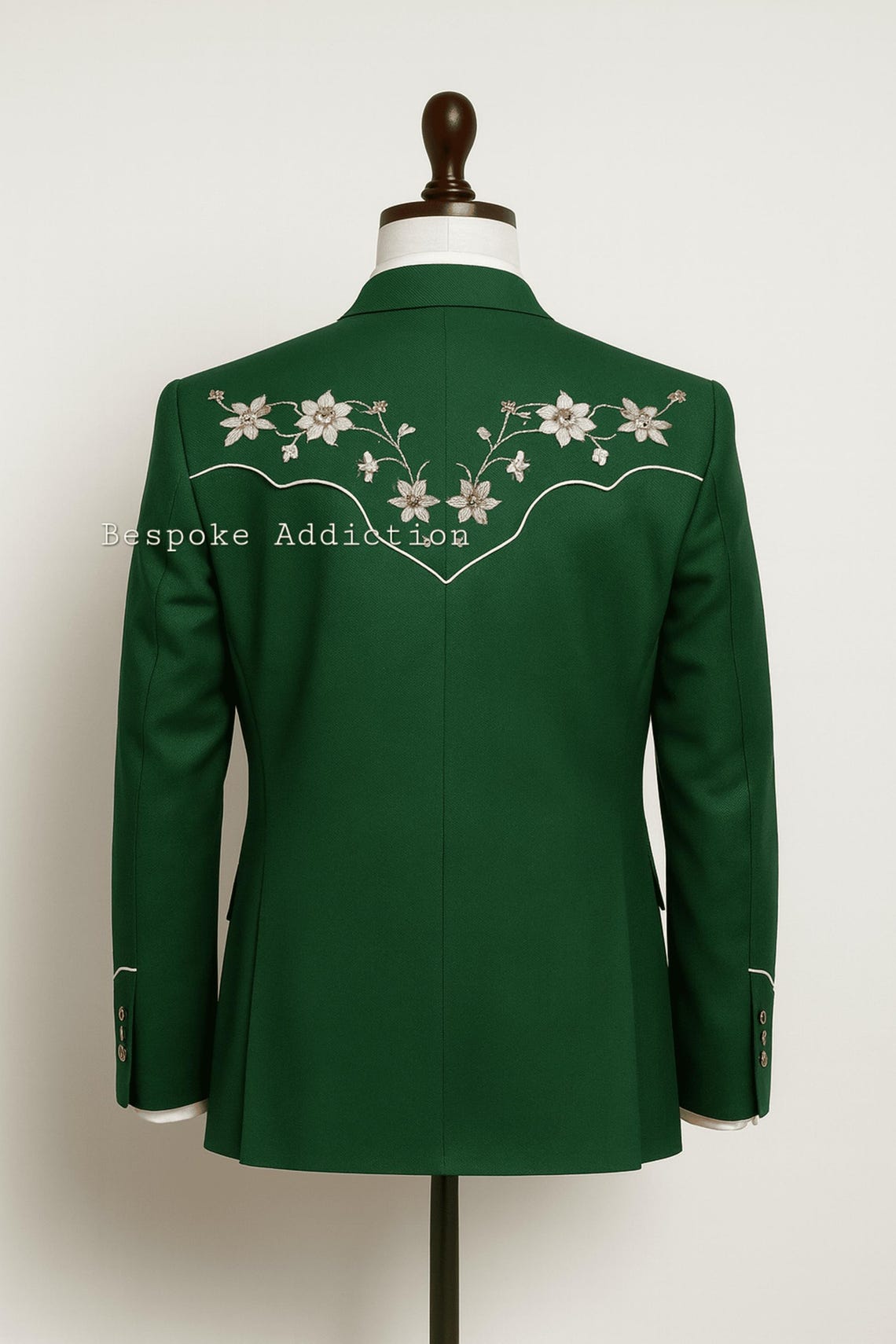 Men 3pc Green Customised Floral Flowers Embroidered Piping Country ...
