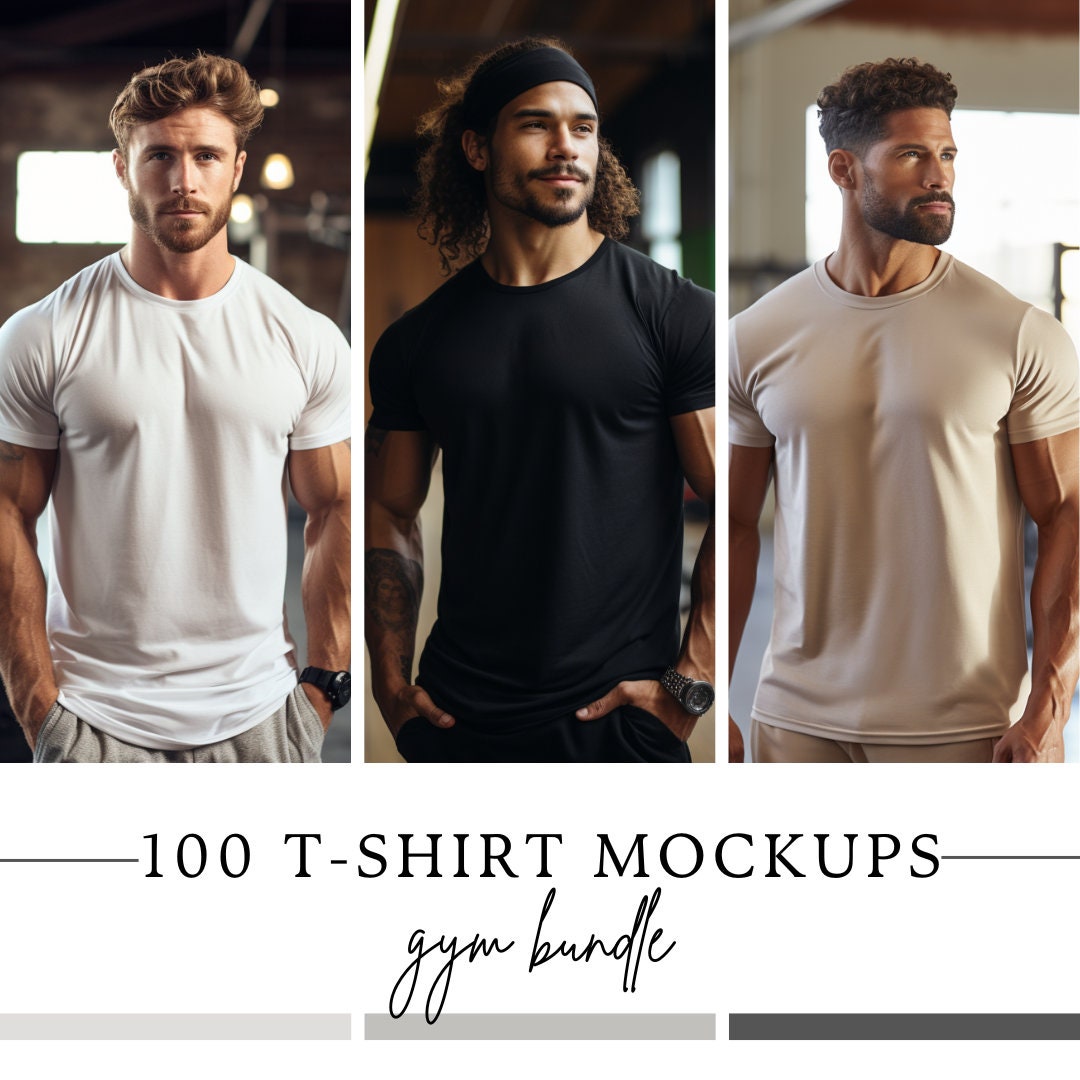 T-shirt Mockup Bundle, 100 Men Gym Mockups | Model Mockups | Bella ...