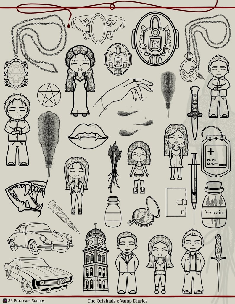 33 Originals X Vampire Diaries Procreate Stamps, TVD, Stefan Salvatore ...