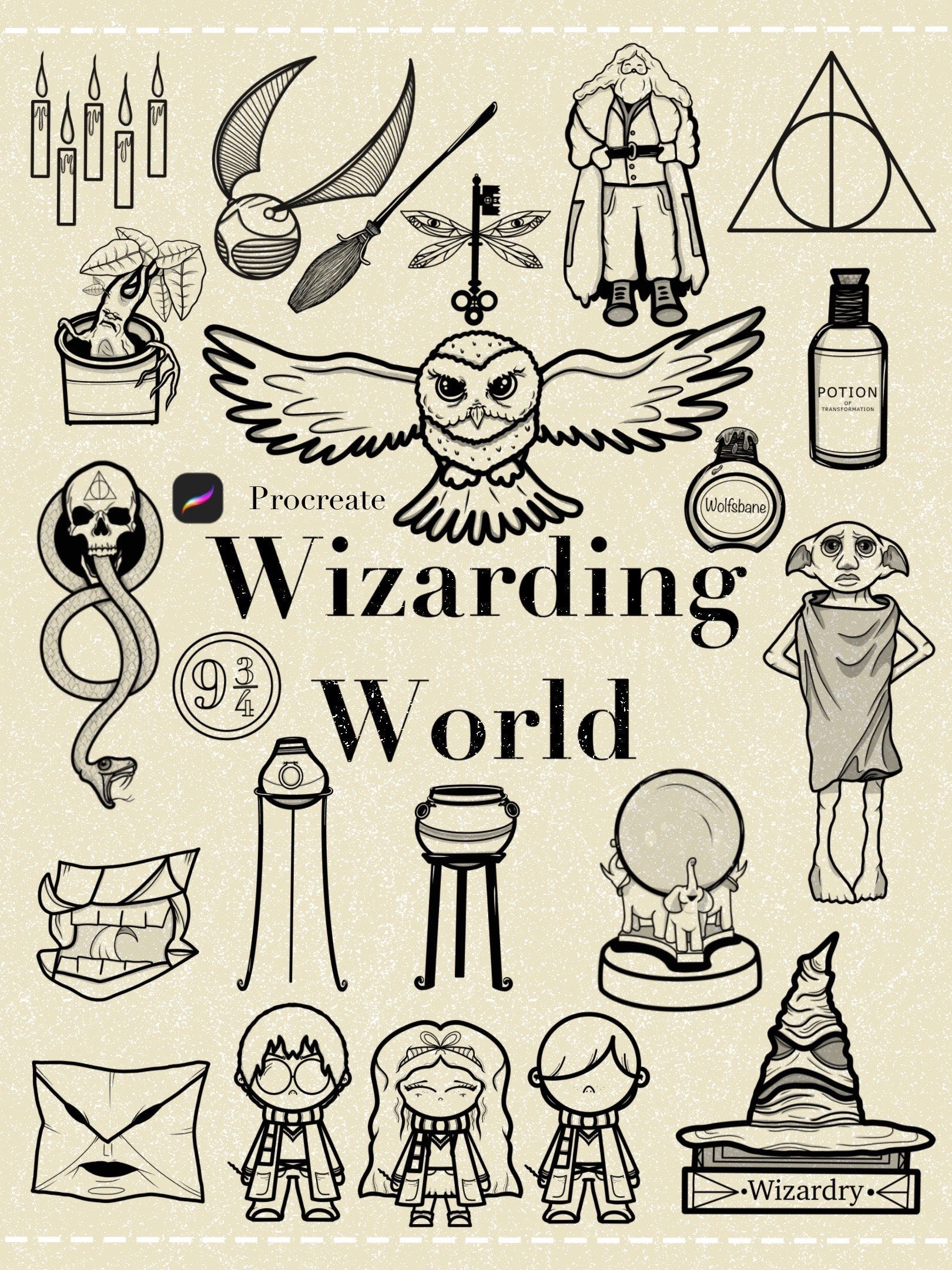 23 Wizarding World Procreate Stamps, Witchcraft Stamps, Magical Stamps ...
