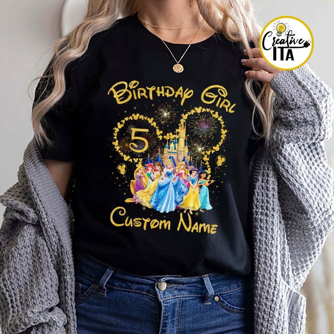 Personalized Disney Princess Birthday Girl Shirt, Disney Princess Castle Birthday Party Outfit ...