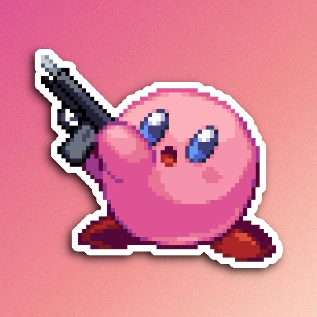 Kirby With a Gun Pixel Art Sticker - Fanart Videogame - Video Game ...