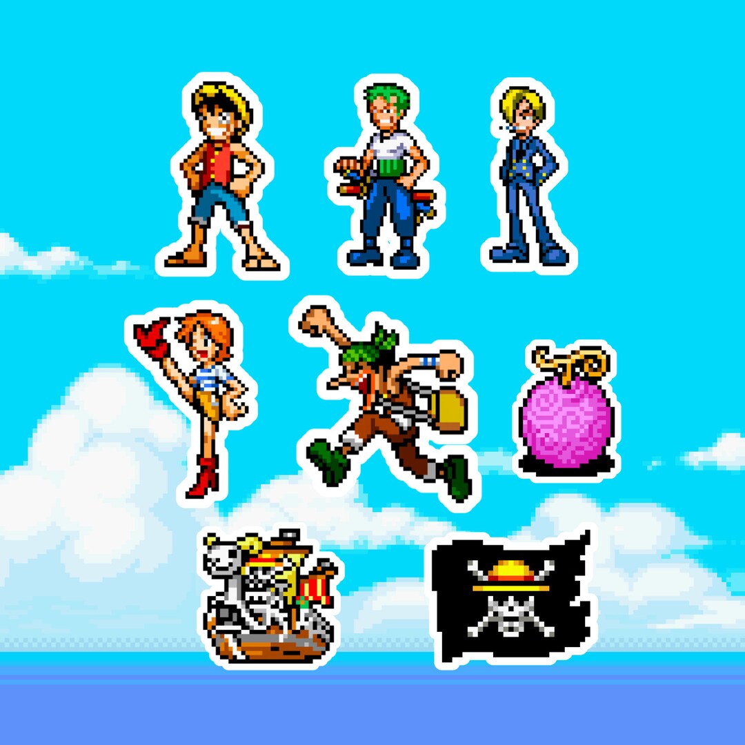 Pixel Straw Hat Scallywags Sticker Pack - 8 Bit Sticker, Anime Sticker ...