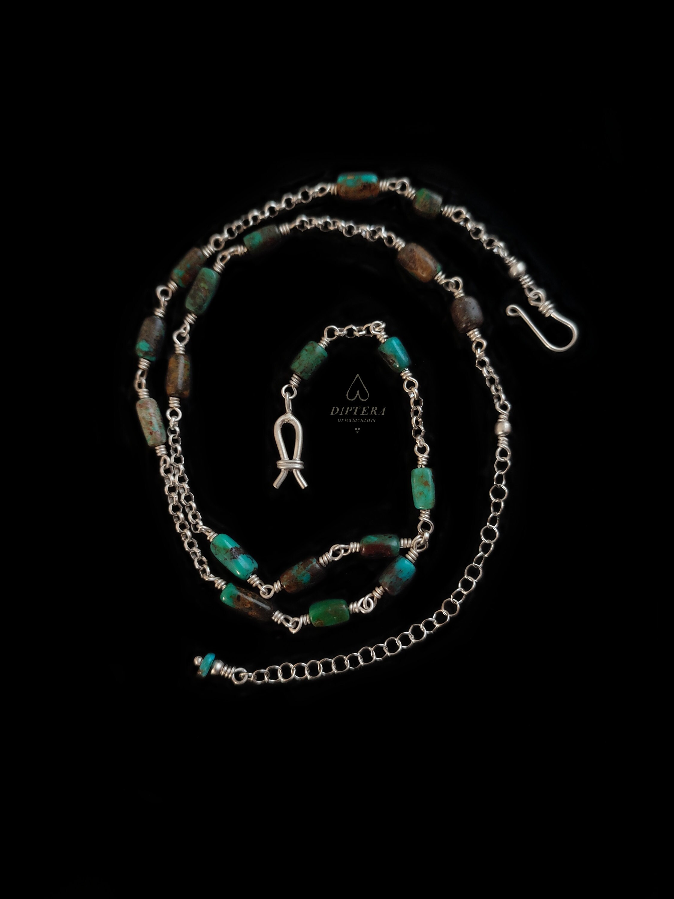 Ancient Egyptian Silver and Turquoise Beaded Chain Necklace , Handmade ...