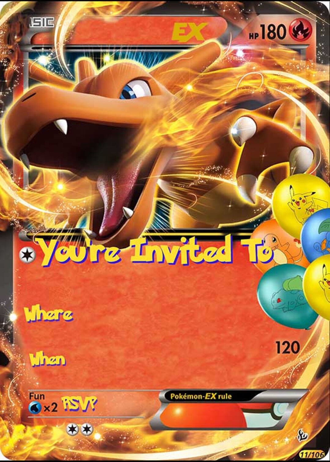 Pokemon Charizard Kids Birthday Invitation Template - Etsy
