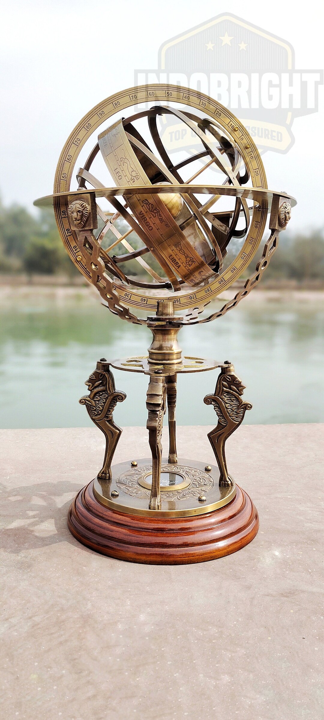 Armillary Sphere Antique Look Brass Globe With Compass at Base 18 ...