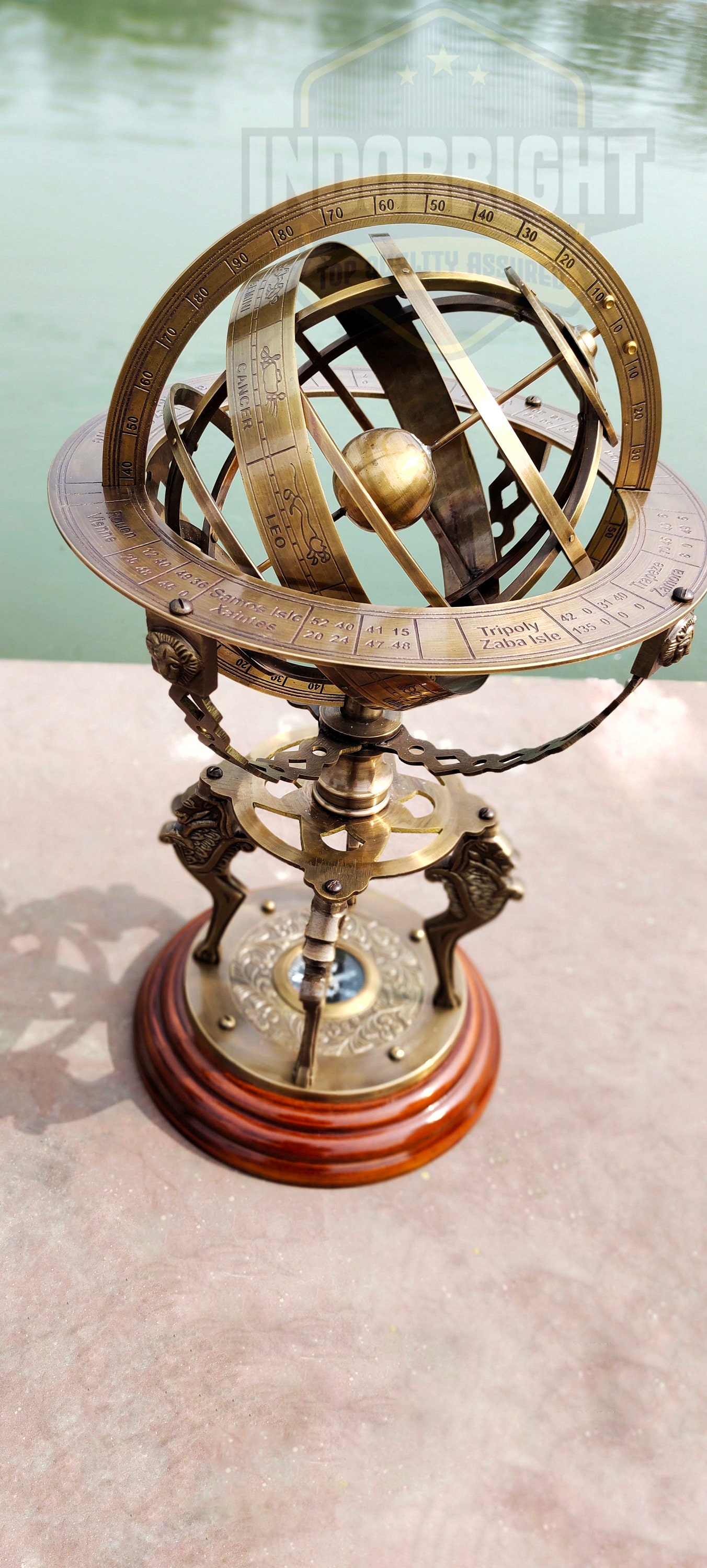 Armillary Sphere Antique Look Brass Globe With Compass at Base 18 ...