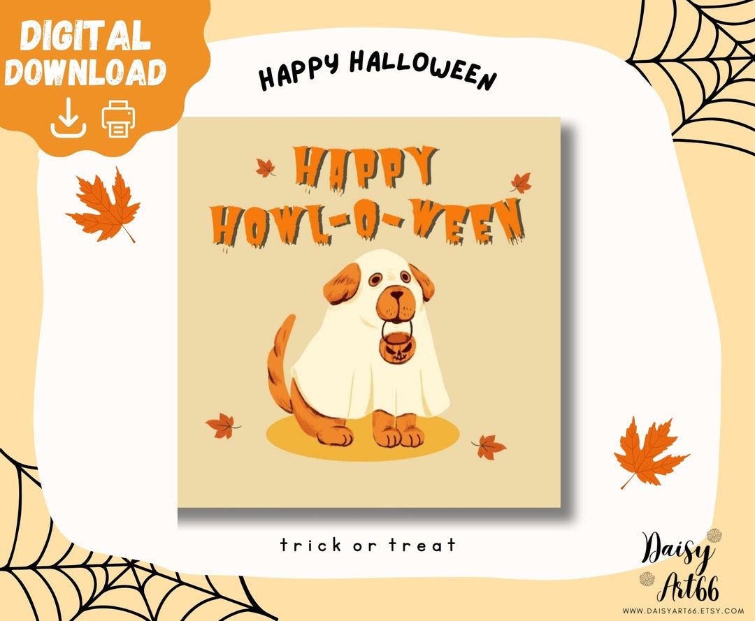 Halloween Card Printable I Dog Halloween Card I Cute Halloween - Etsy