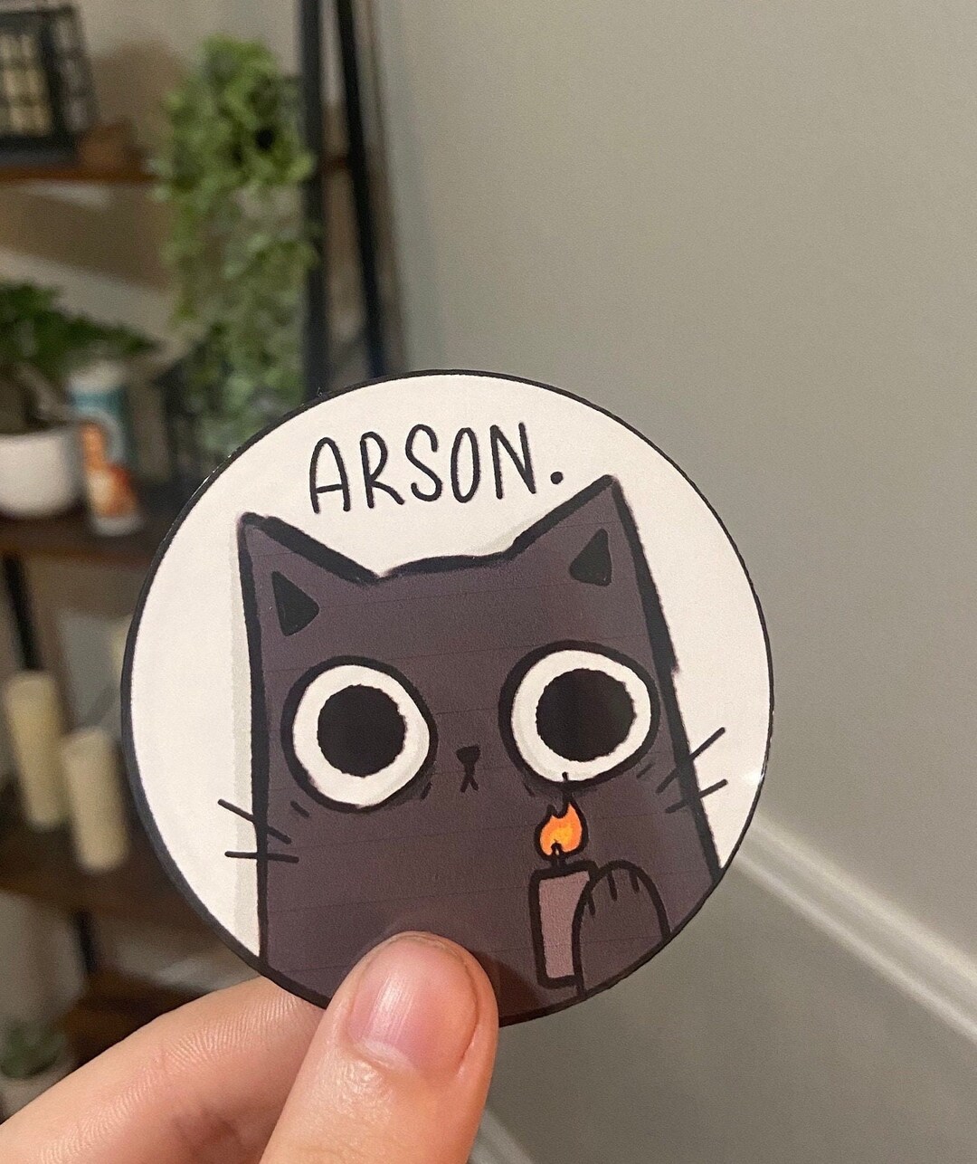 Cute Funny Arson Meme Cat Circle Stickers for Laptops Cars - Etsy